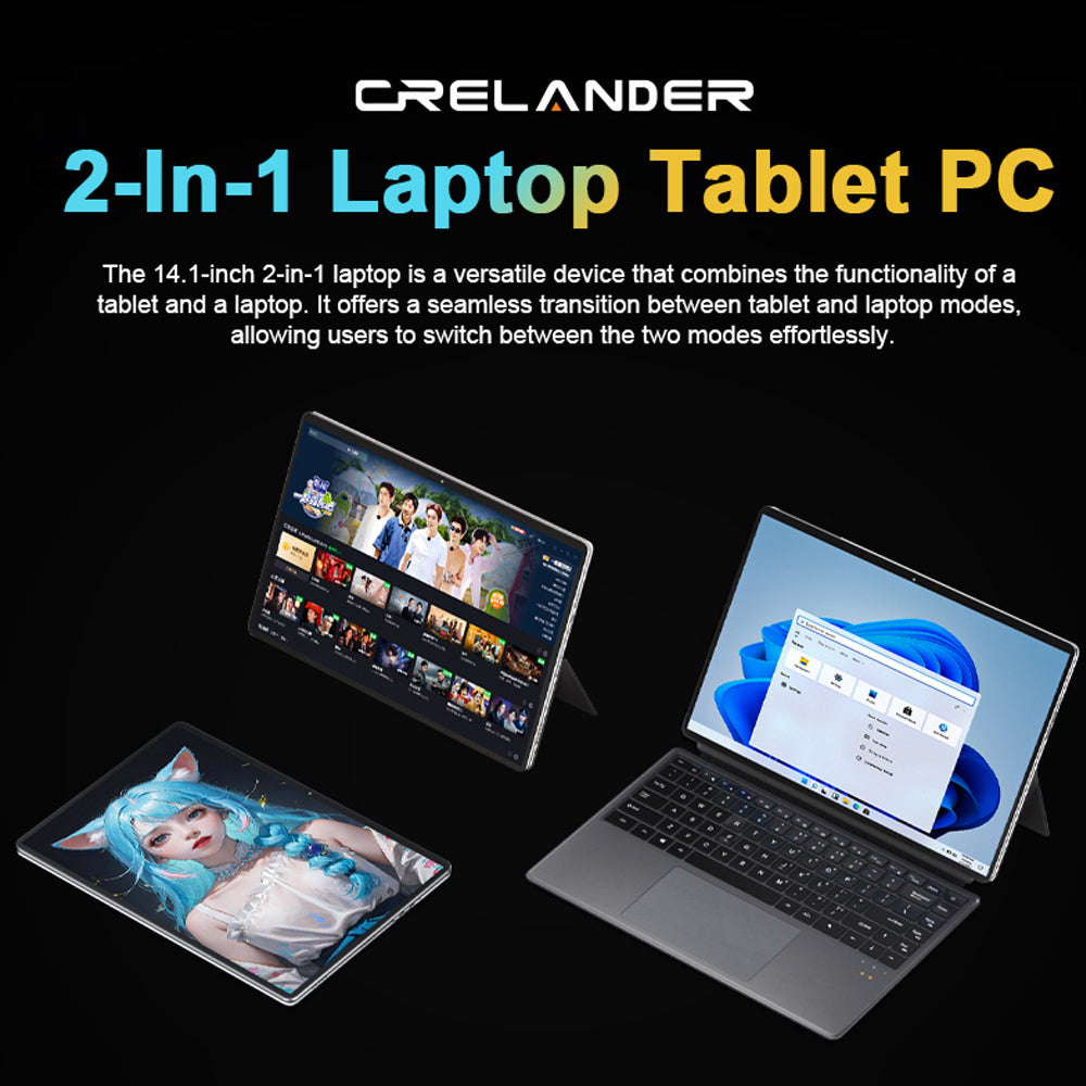 CRELANDER F141 2 in 1 Laptop Intel N100 Notebook 14 Inch 2K Touch Scre ...